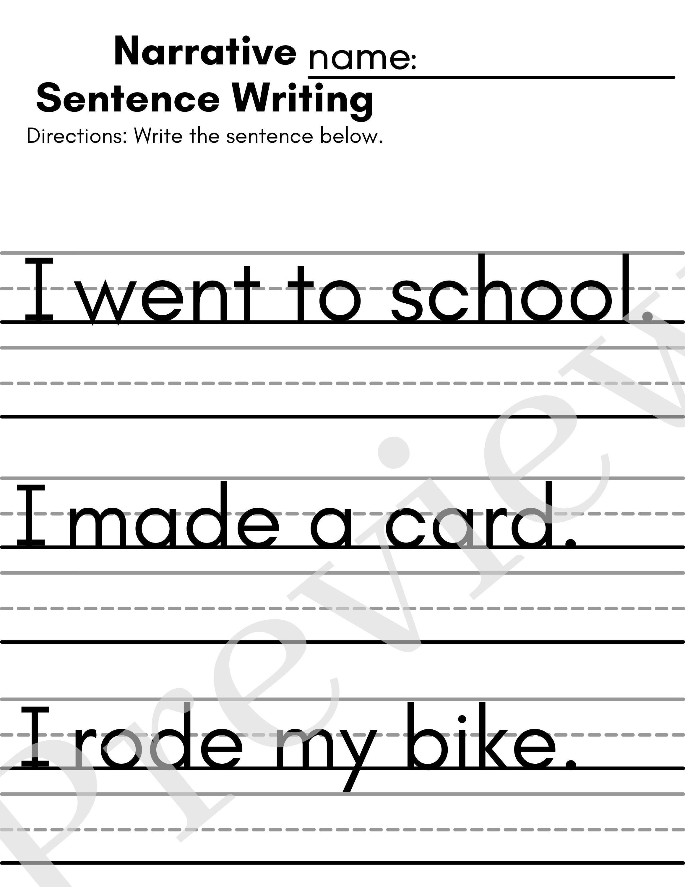 Printable Writing Worksheets With Narrative Sentences I Went I Had I ...