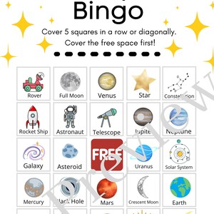 Printable Outer Space Bingo Game With Colorful Planets and Stars for a ...