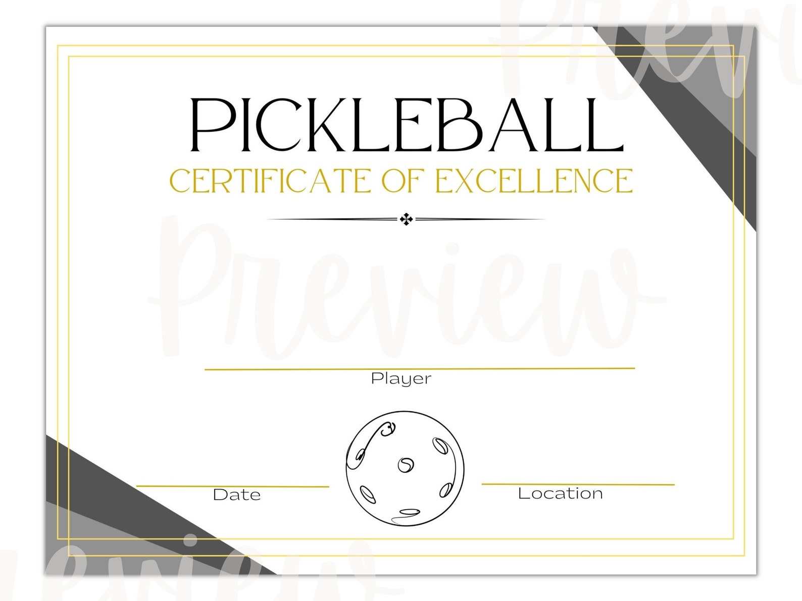 Pickleball Award Certificate of Excellence: A Fancy Award Style With ...