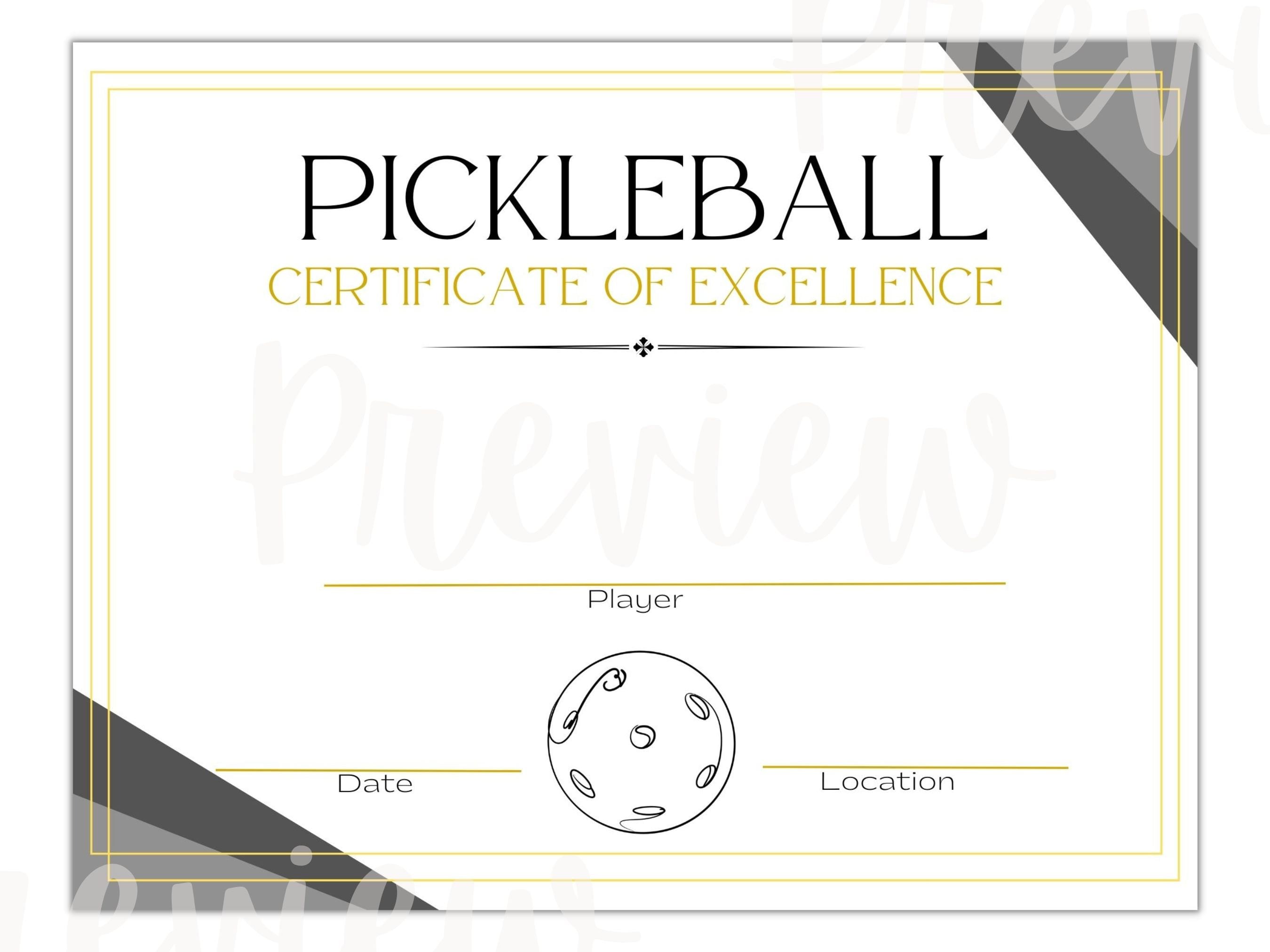 Pickleball Award Certificate of Excellence: A Fancy Award Style With ...