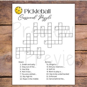 Pickleball Crossword Puzzle Game for a Pickleball Party or Camp ...