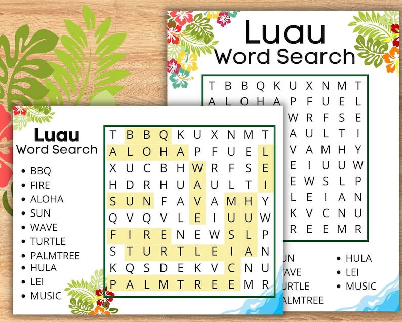 Printable Aloha Word Search Game With Colorful Beach Images for a ...