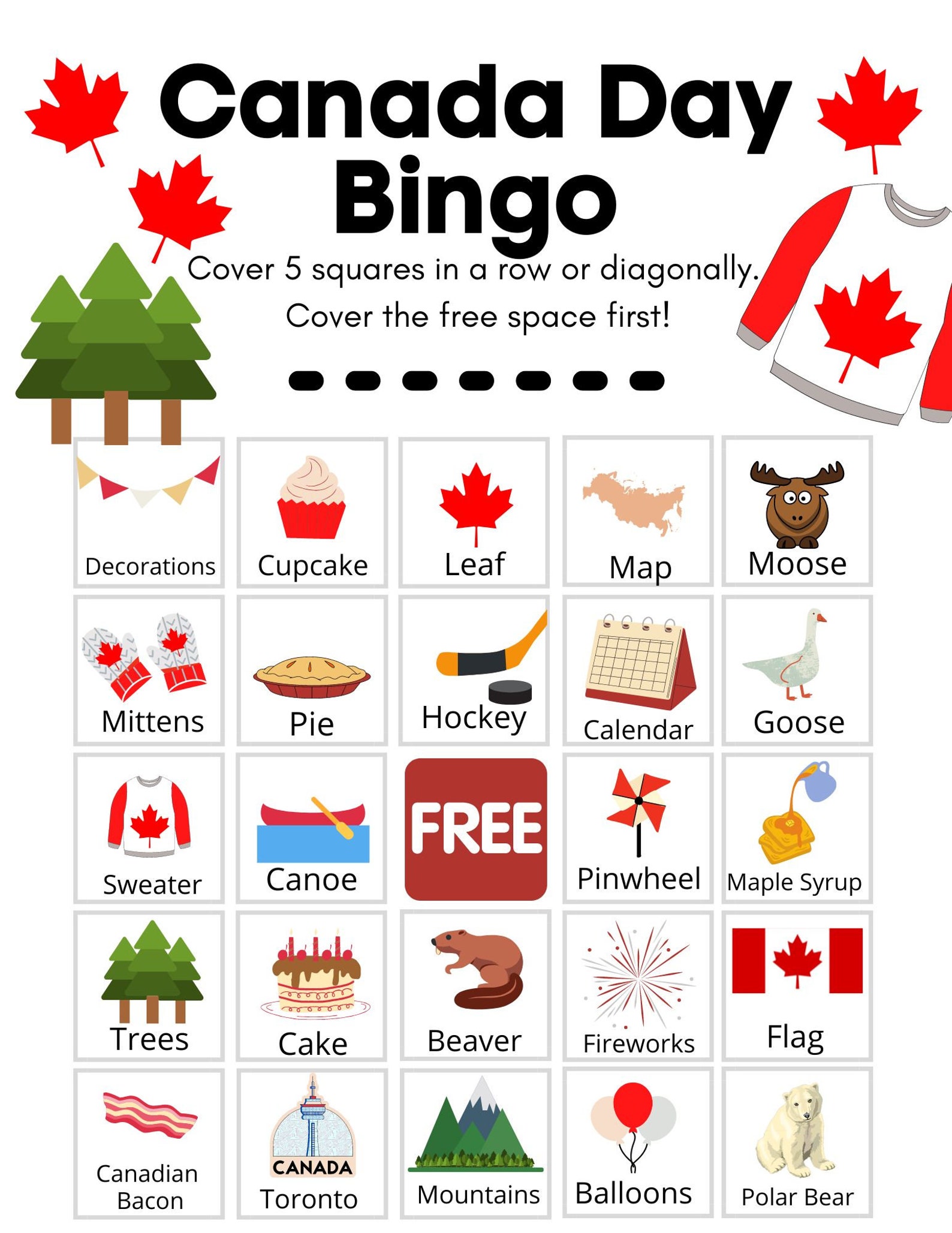 Printable Canada Day Bingo Game With Colorful Images for a Party Game ...