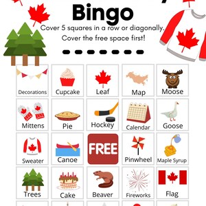 Printable Canada Day Bingo Game With Colorful Images for a Party Game ...