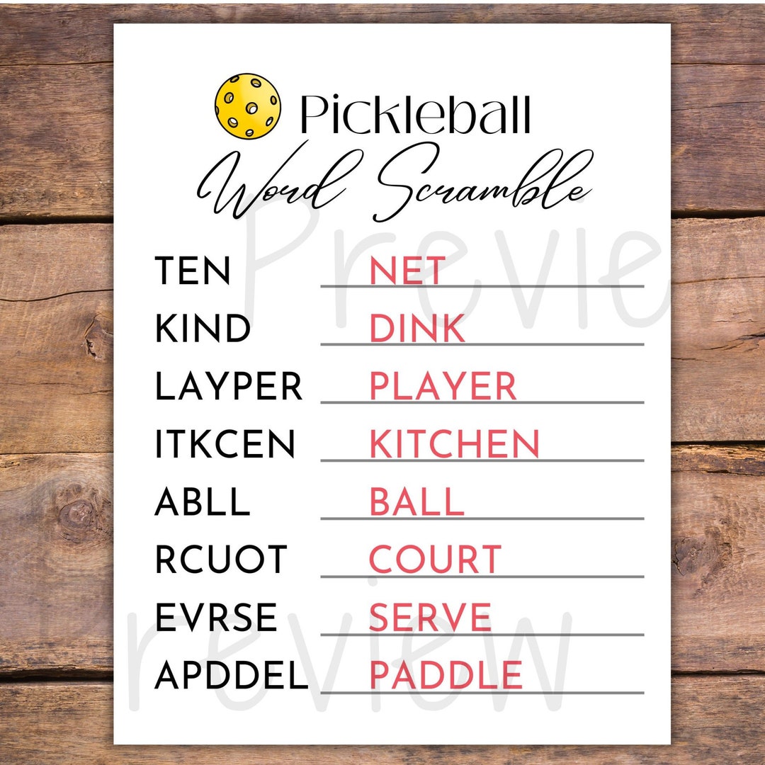 Pickleball Game Word Scramble With 2 Levels of Printable Pages for ...