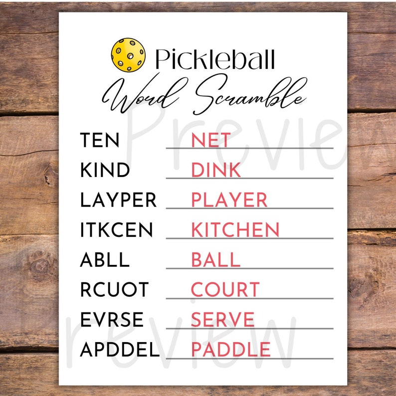 Pickleball Game Word Scramble With 2 Levels of Printable Pages for ...