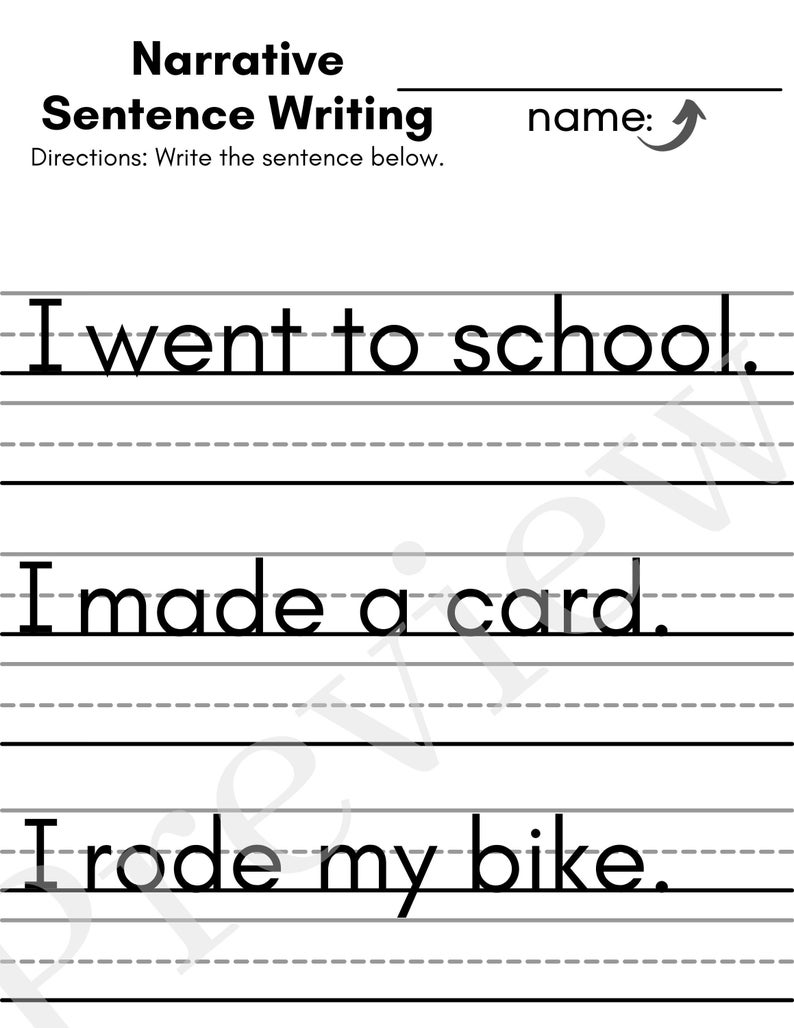 Printable Writing Worksheets With Narrative Sentences I Went I Had I ...