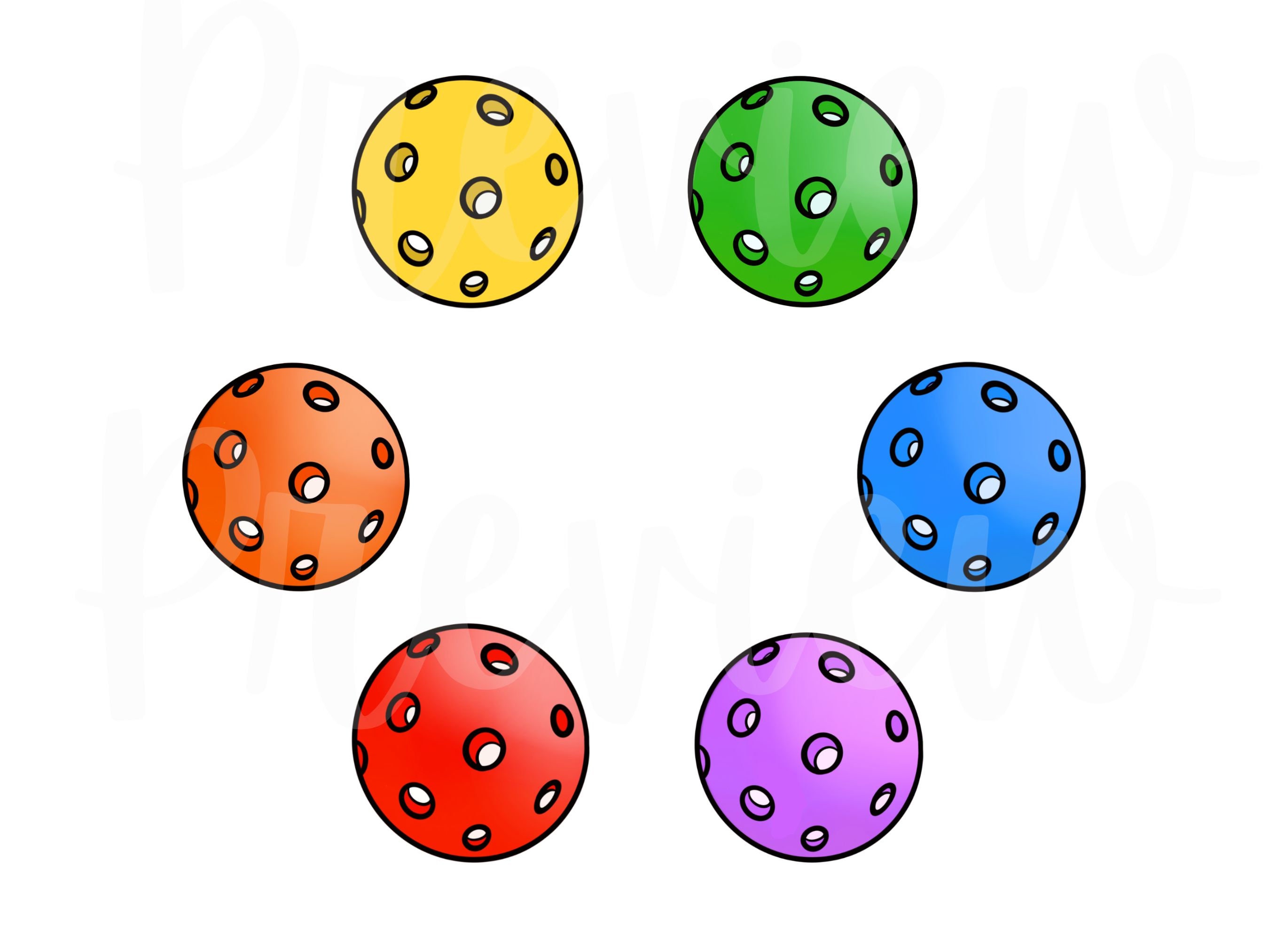 Pickleball Rainbows and Line Patterns Ball Clip Art With Rainbow Arches ...
