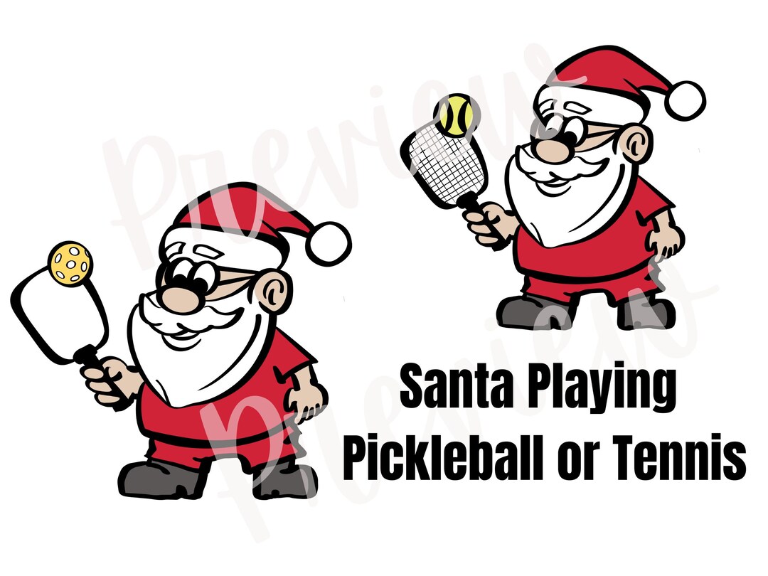 Funny Sport Santa Clip Art of Santa Playing Pickleball or Tennis With a ...
