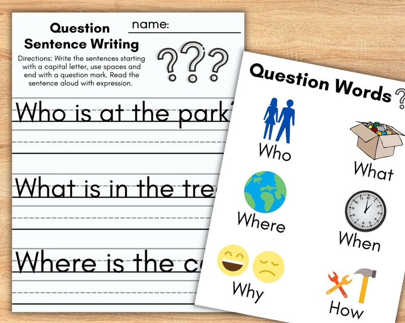 Printable Handwriting Worksheets With Question Sentences and Who, What ...