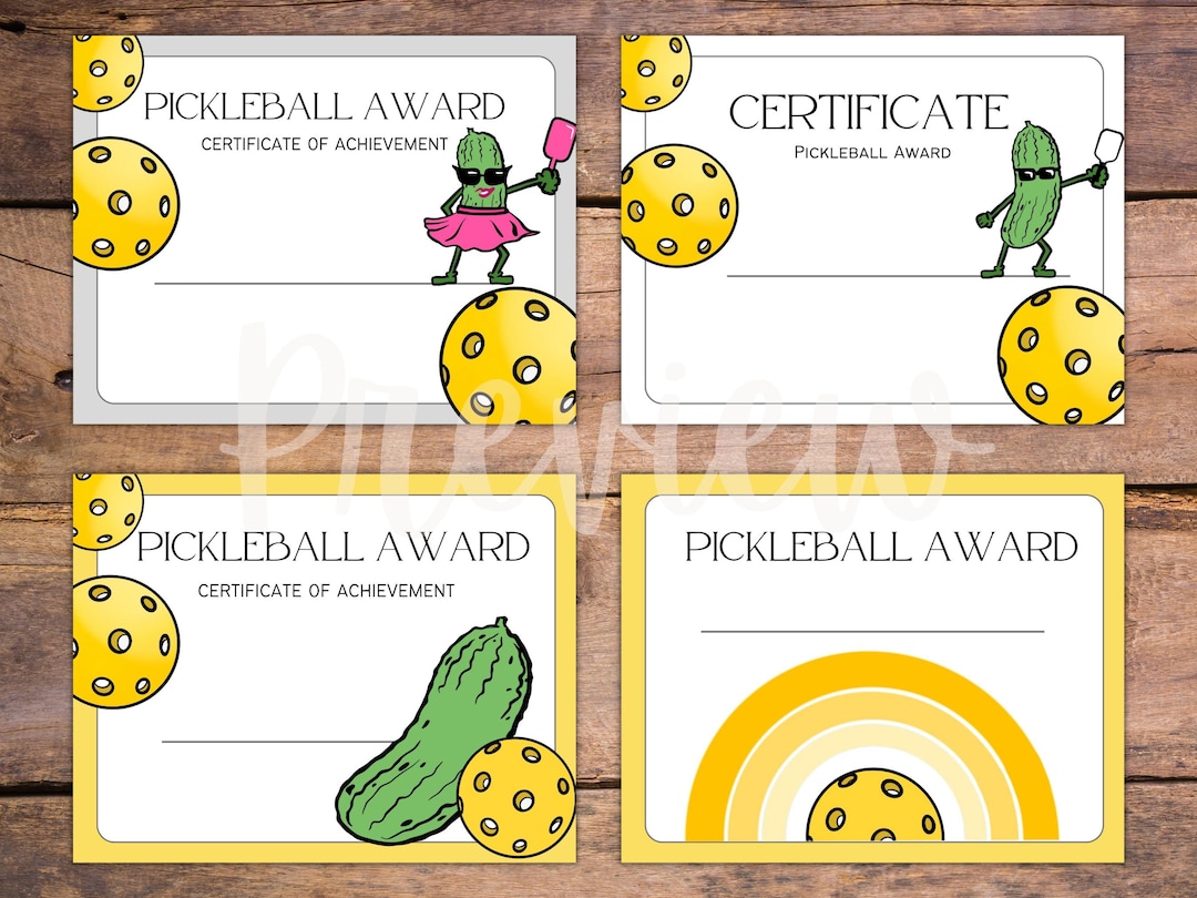 Pickleball Award or Certificate With Pickleballs and Pickle Players for ...
