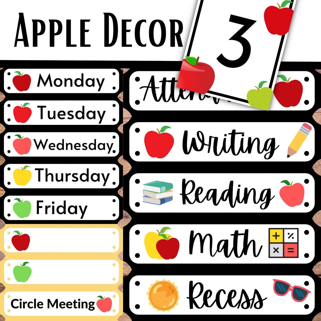 Printable Apple Classroom Decor With Apple Numbers, Days of the Week ...