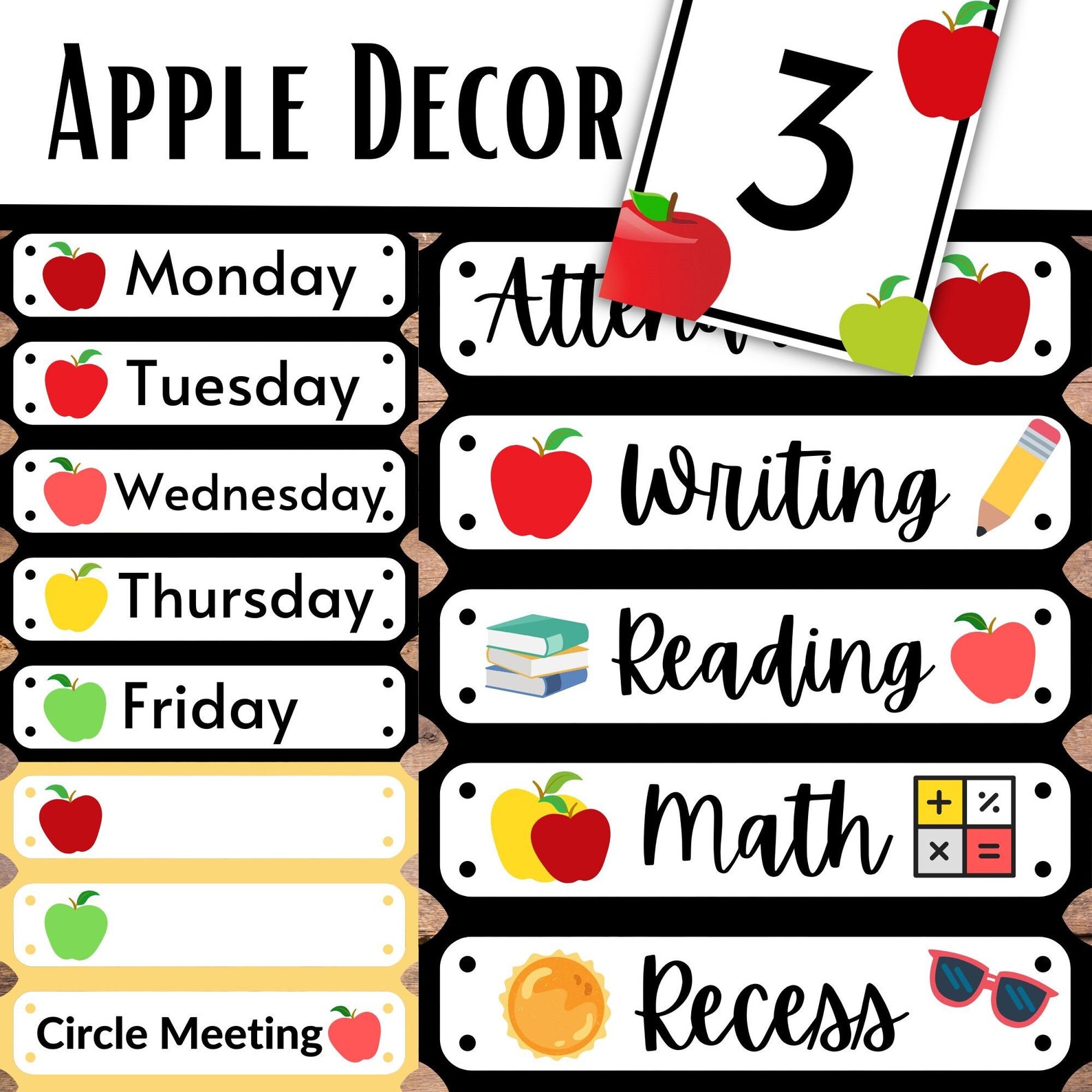 Apple Days of the Week and Apple Classroom Decor for Bulletin - Etsy