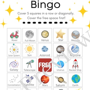 Printable Outer Space Bingo Game With Colorful Planets and Stars for a ...