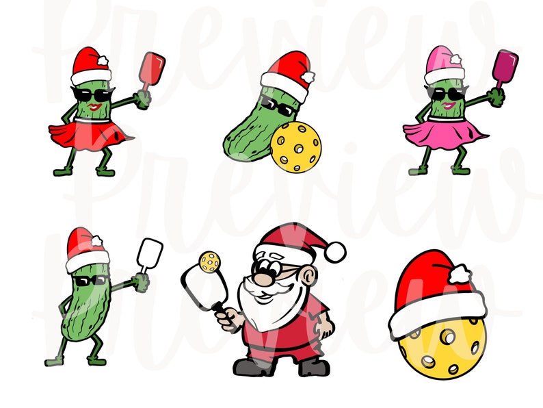 Christmas Pickleball Clip Art for Holiday Designs With Pickle Player in ...