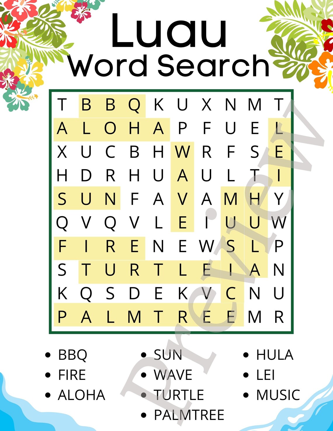 Printable Aloha Word Search Game With Colorful Beach Images for a ...