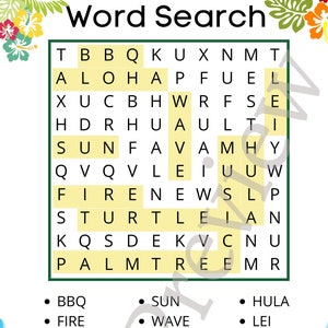 Printable Aloha Word Search Game With Colorful Beach Images for a ...