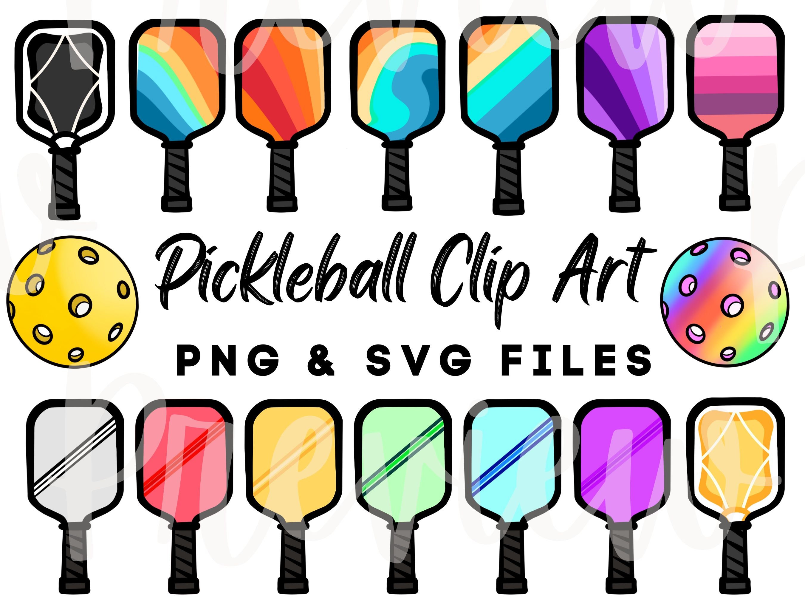 Rainbow Pickleball Paddles and Balls Clip Art for Commercial Use ...