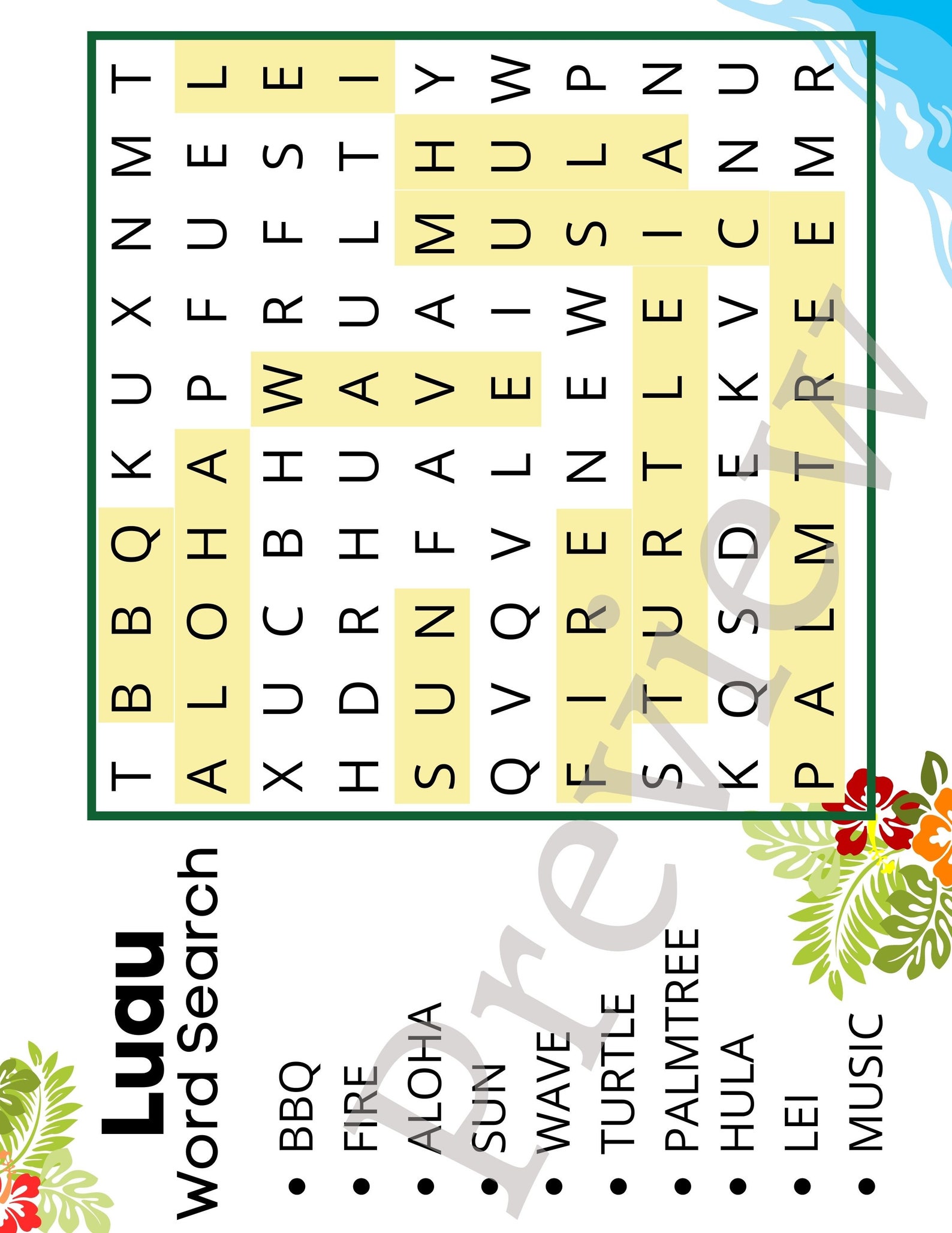 Printable Aloha Word Search Game With Colorful Beach Images for a ...