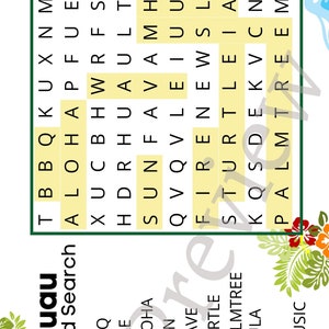Printable Aloha Word Search Game With Colorful Beach Images for a ...