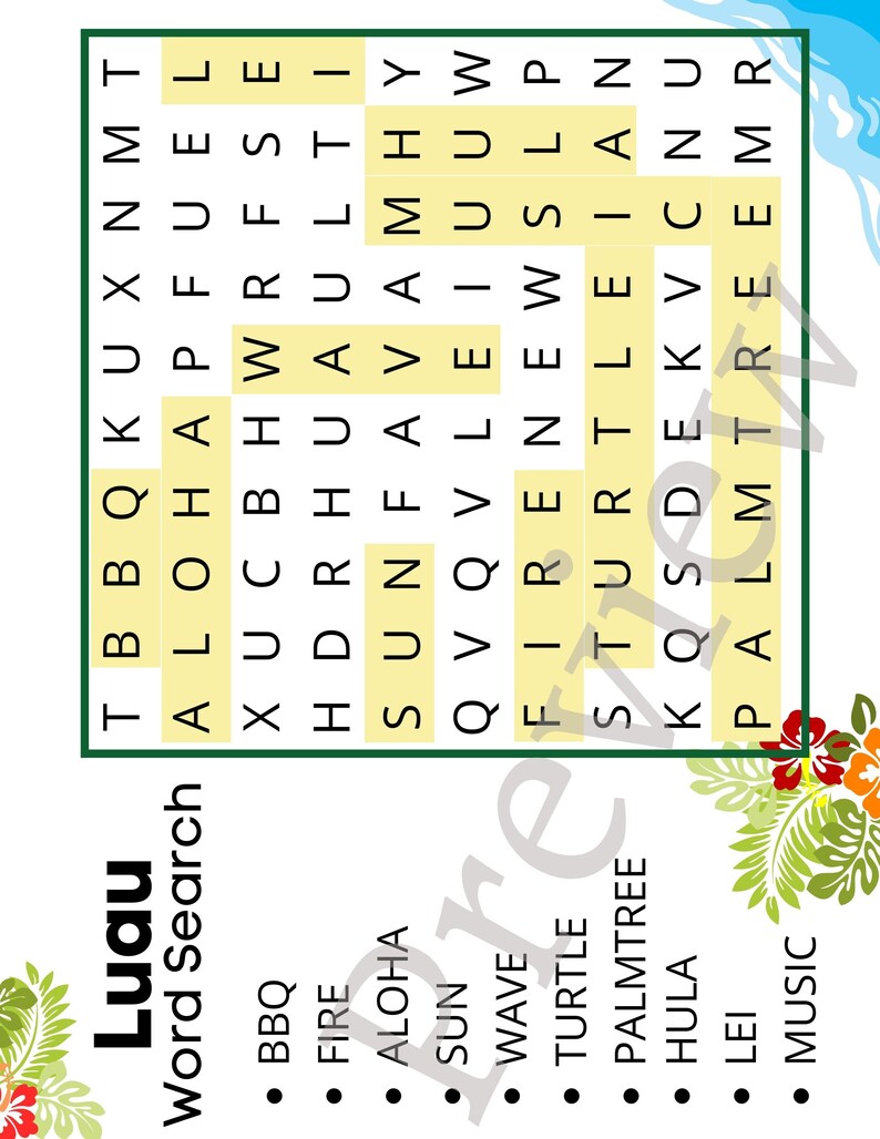 Printable Aloha Word Search Game With Colorful Beach Images for a ...