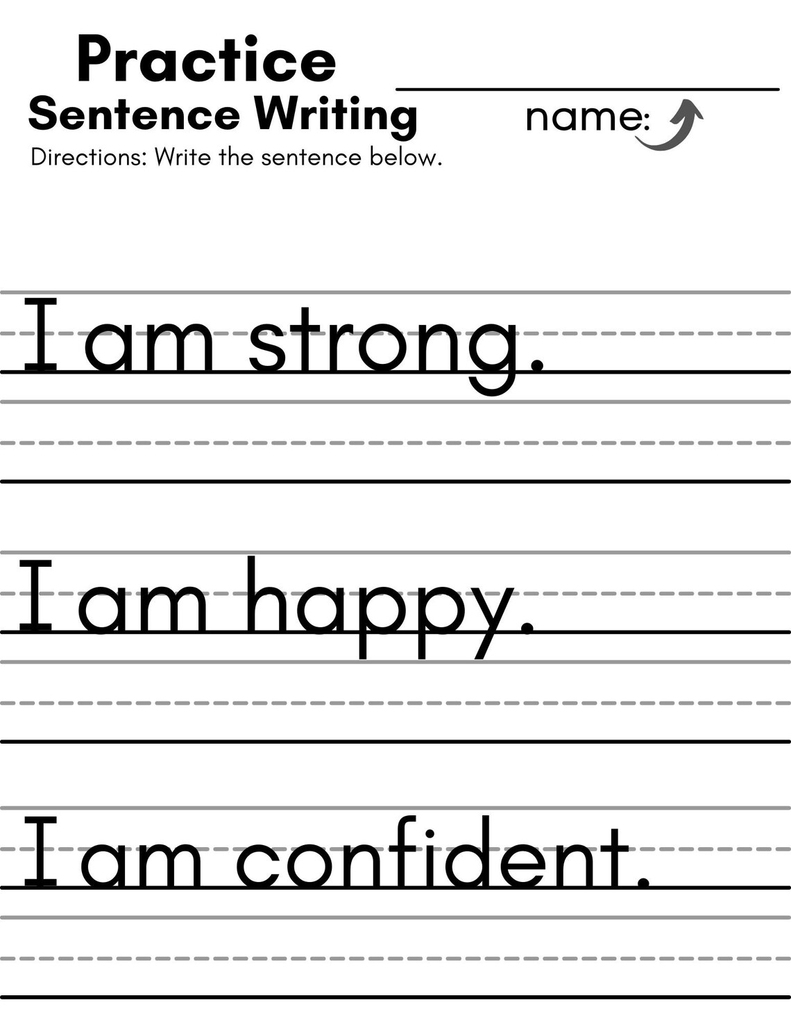 Printable Sentence Worksheets, Affirmation Sentences for K-2nd ELA ...