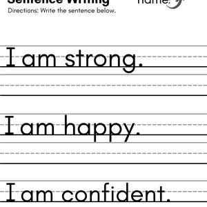 Printable Sentence Worksheets, Affirmation Sentences for K-2nd ELA ...
