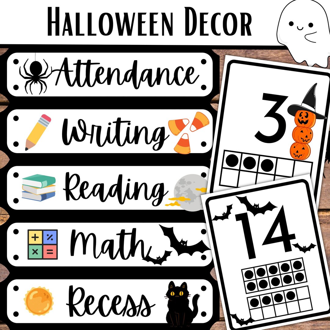 Halloween Class Decor Bundle With Math Number Posters Days of the Week ...