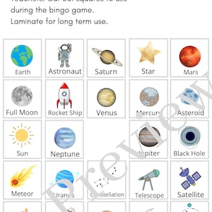 Printable Outer Space Bingo Game With Colorful Planets and Stars for a ...