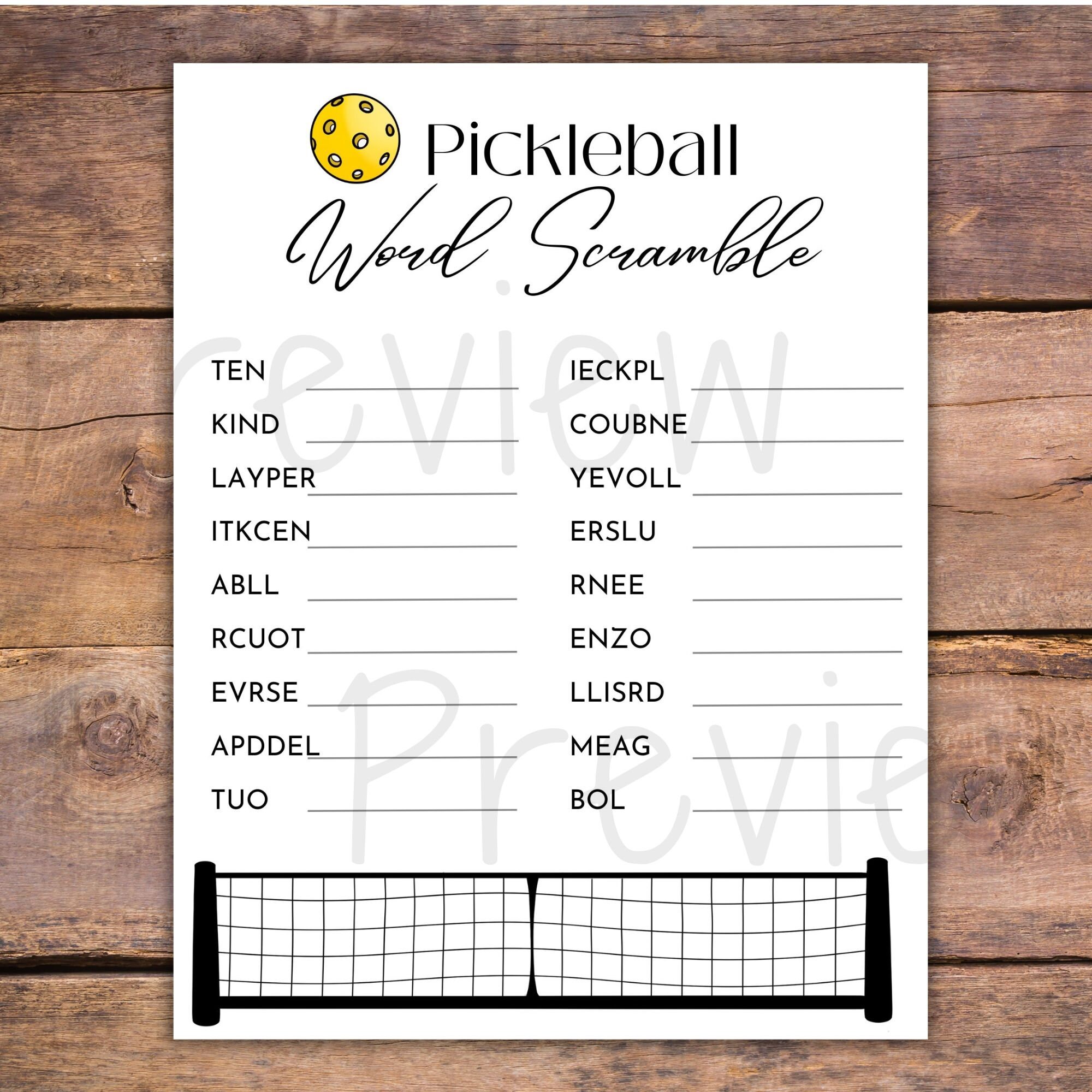 Pickleball Game Word Scramble With 2 Levels of Printable Pages for ...
