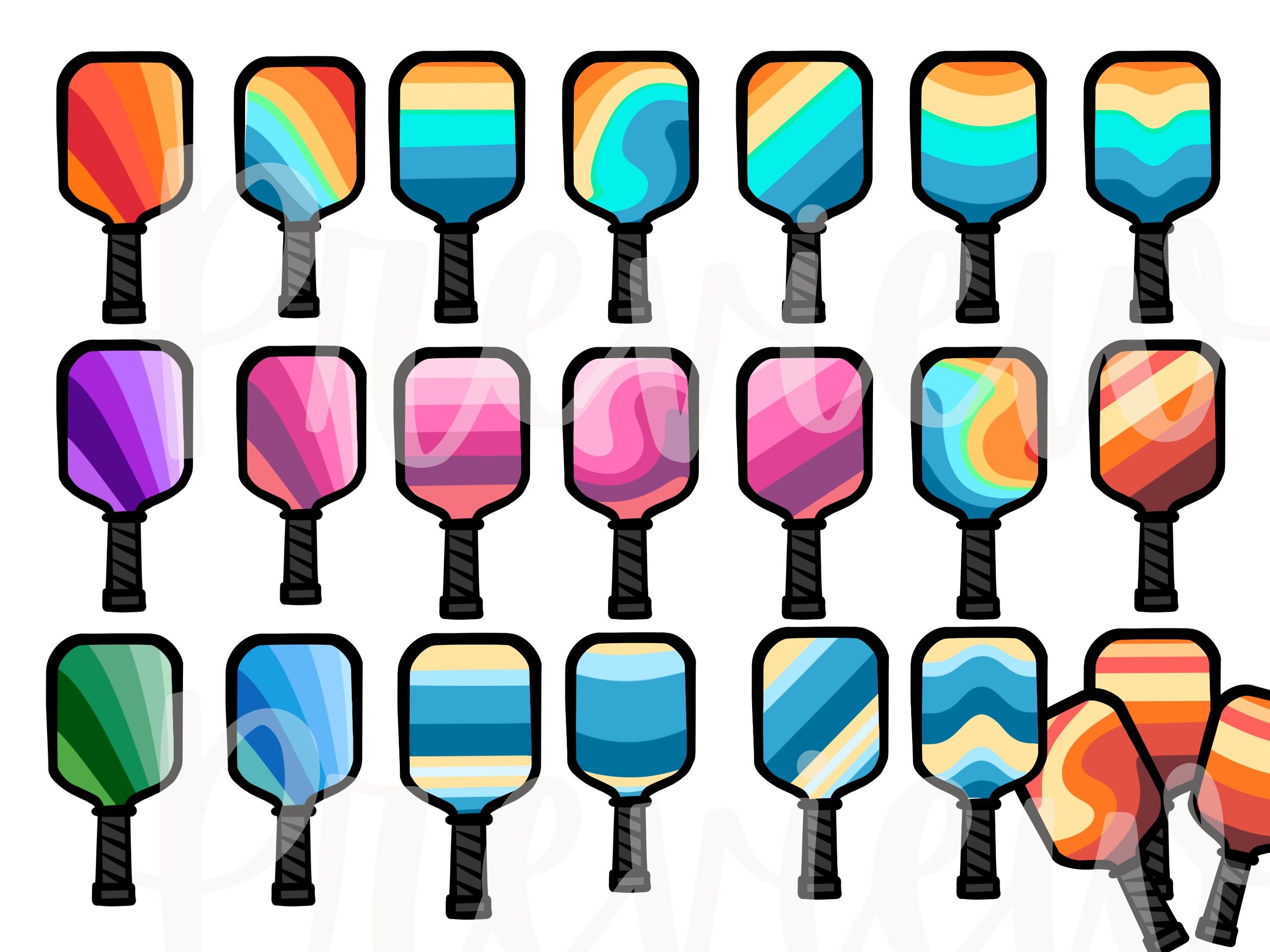 Paddles for Pickleball Clip Art PNG Files in Rainbow Colors and SVG ...
