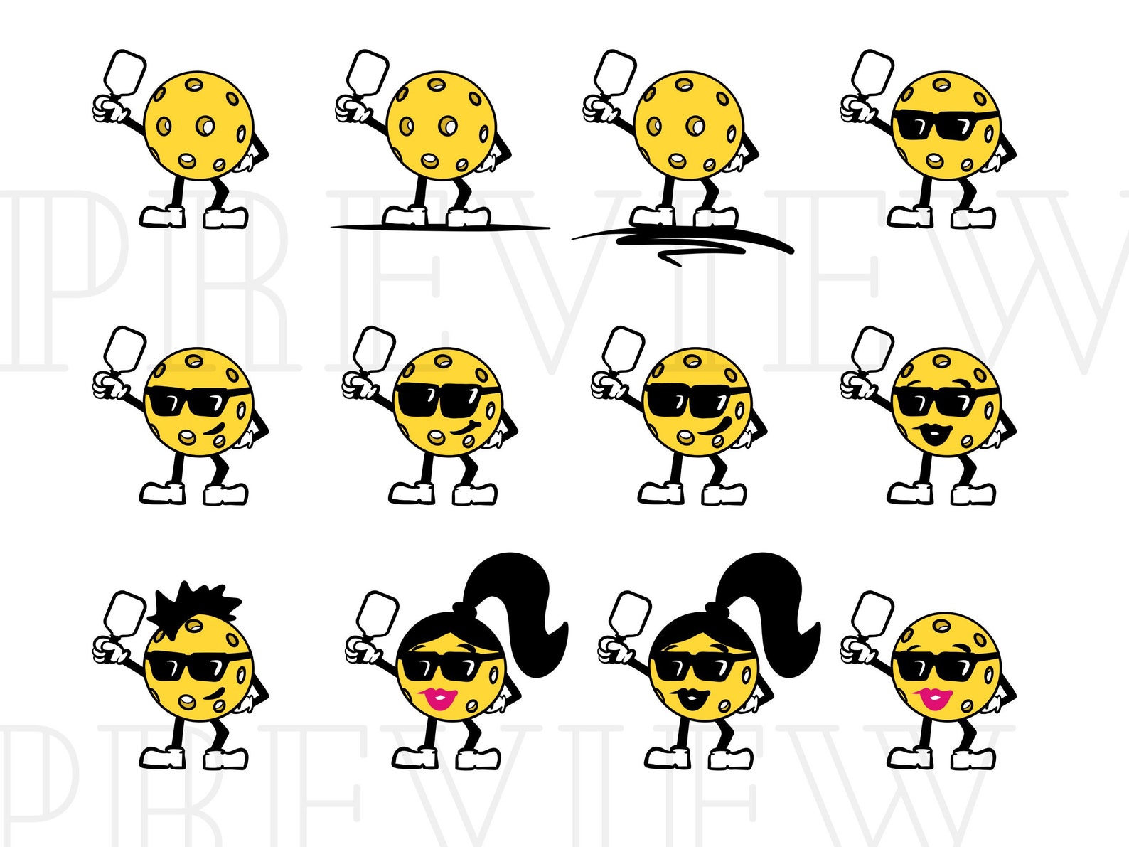 Big Bundle of Pickleball Clip Art With Pickle Players and Funny ...