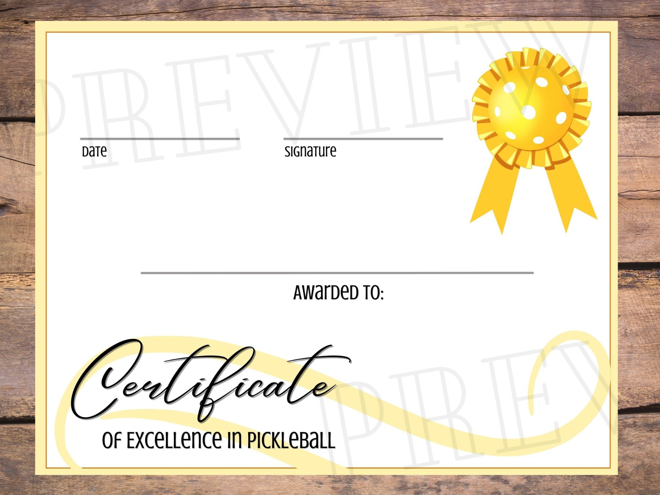 Fancy Pickleball Certificate of Excellence for Games or Pickleball ...