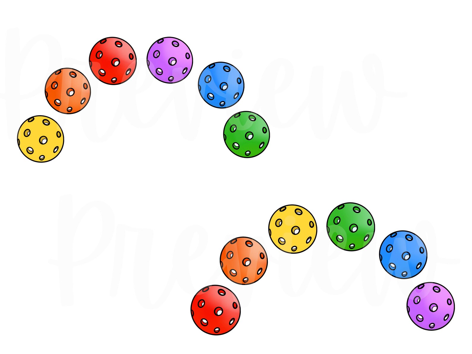 Pickleball Rainbows and Line Patterns Ball Clip Art With Rainbow Arches ...
