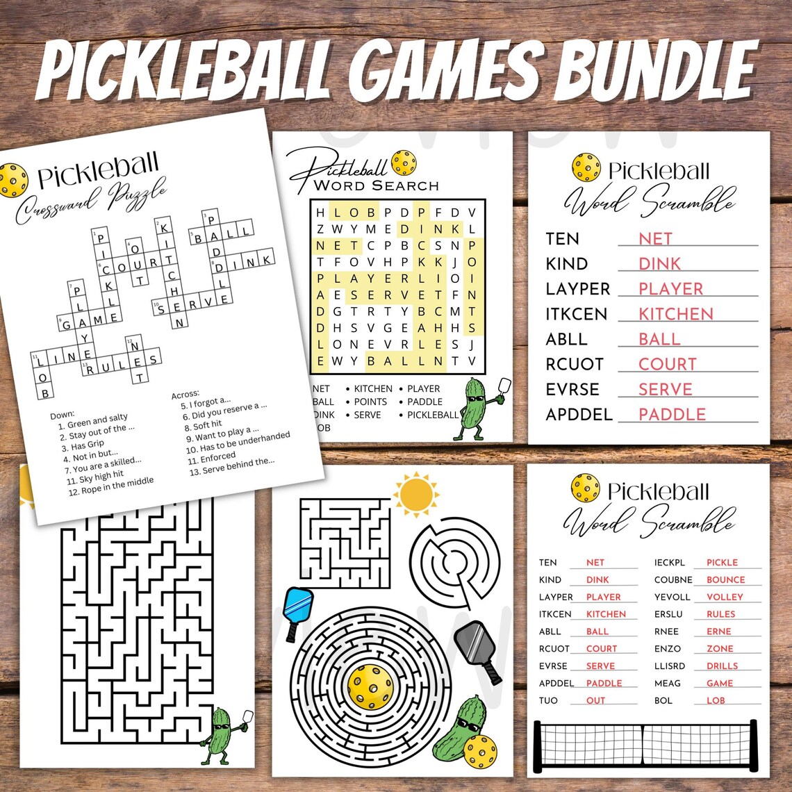Fun Pickleball Game Mega Bundle With Pickleball Crossword Puzzle, Word ...
