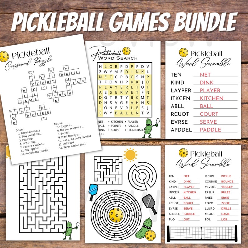 Fun Pickleball Game Mega Bundle With Pickleball Crossword Puzzle, Word ...