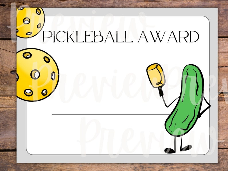 Pickleball Award or Certificate With Pickleballs and Pickle Players for ...