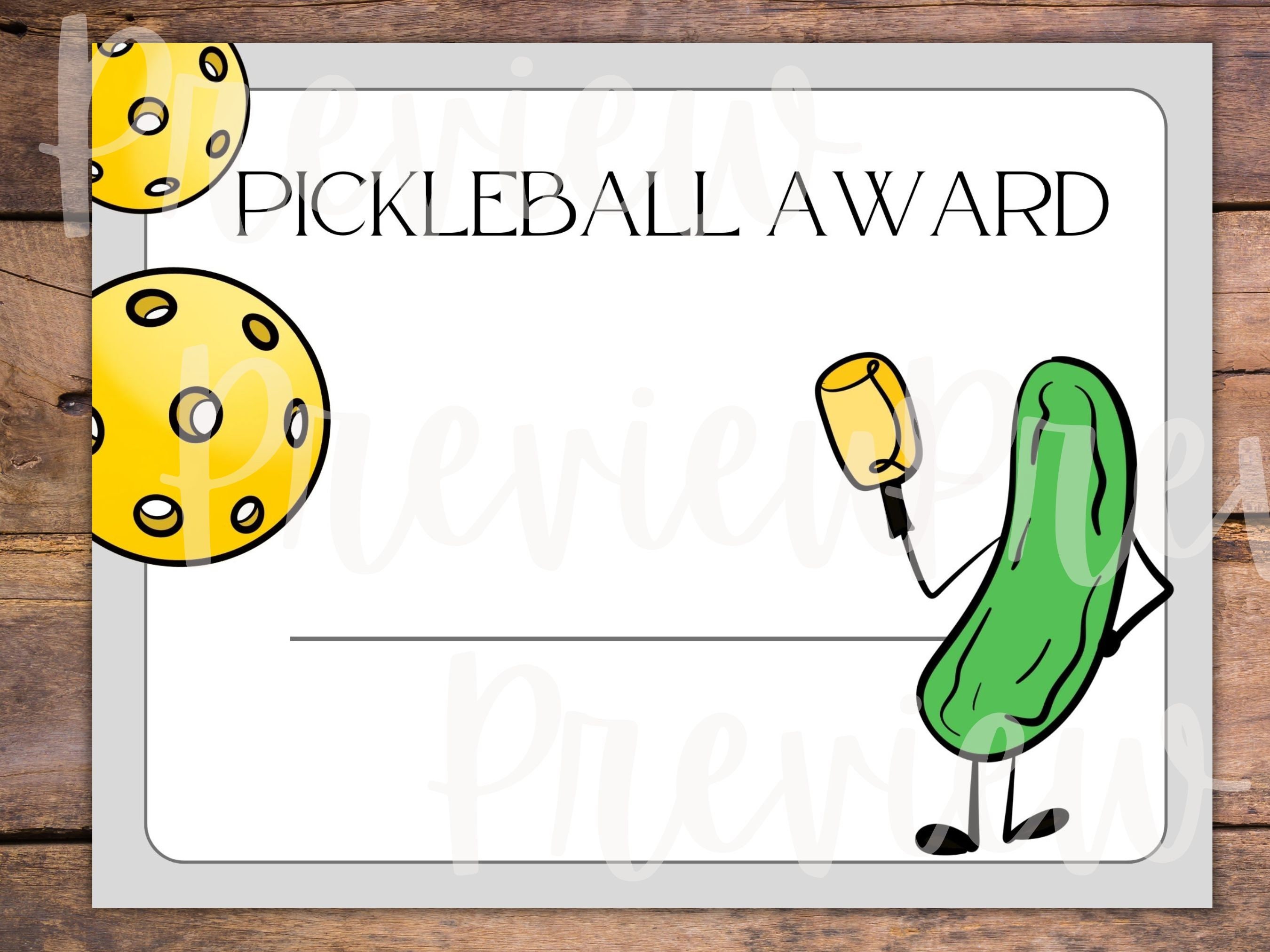 Pickleball Award or Certificate With Pickleballs and Pickle Players for ...