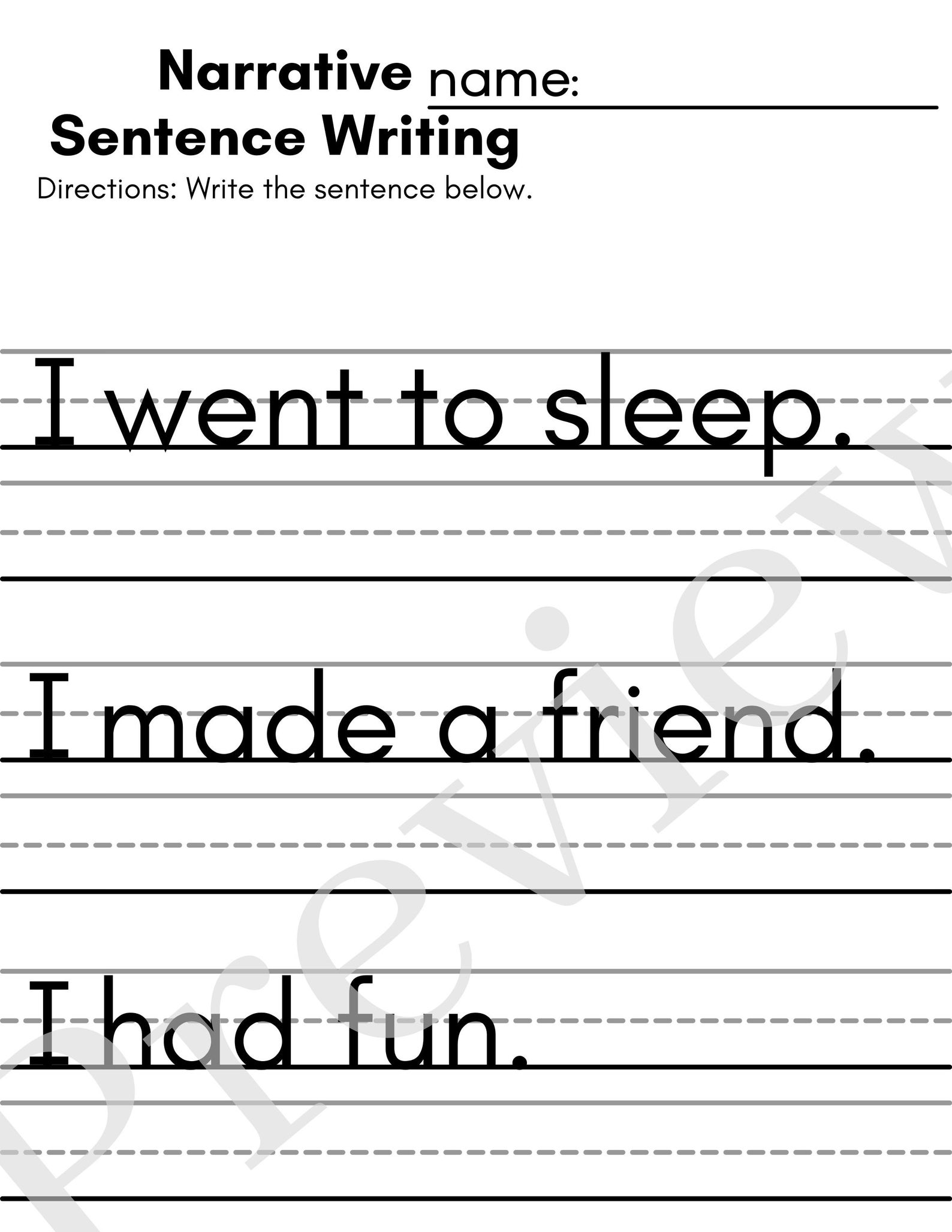 Printable Writing Worksheets With Narrative Sentences I Went I Had I ...
