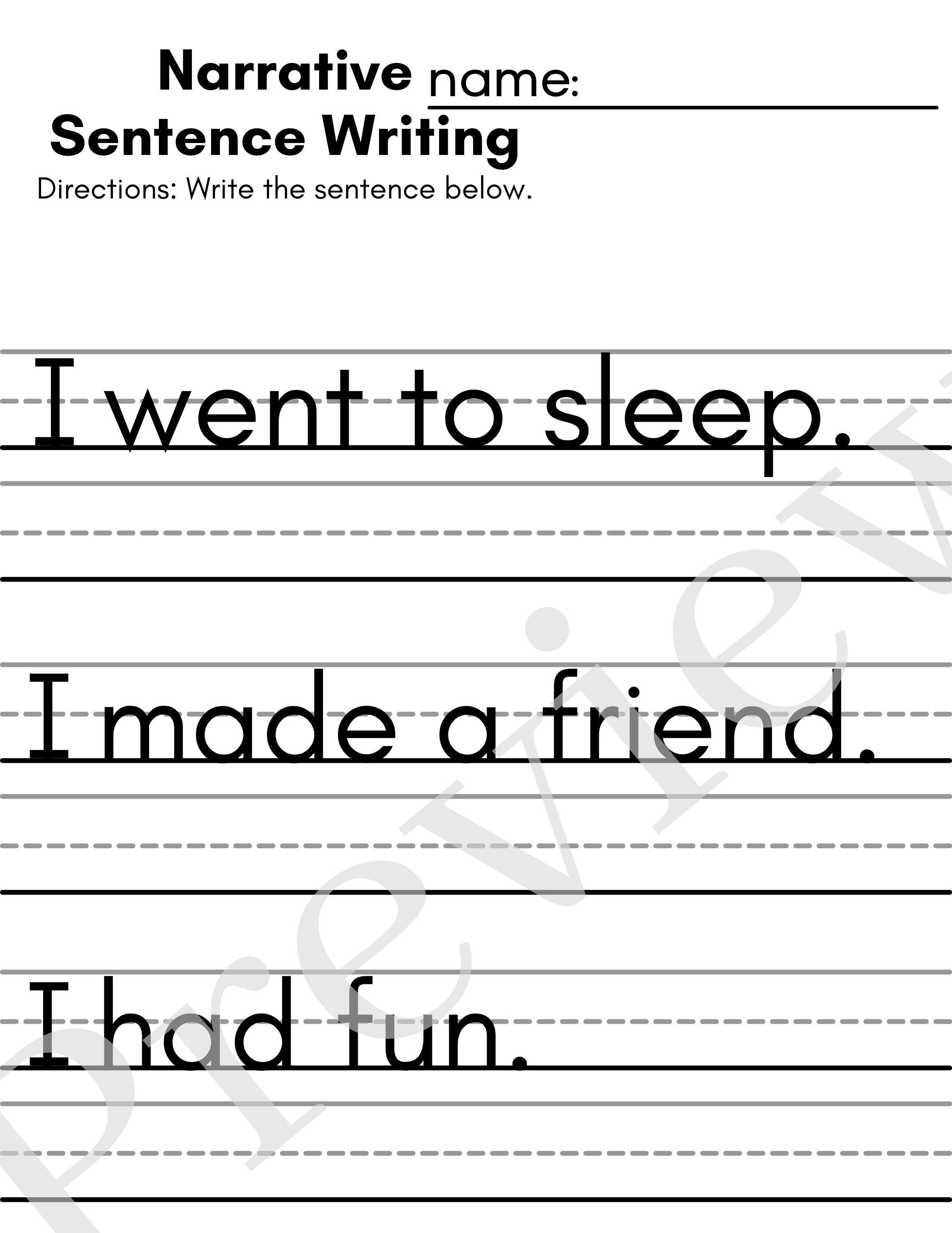 Printable Writing Worksheets With Narrative Sentences I Went I Had I ...