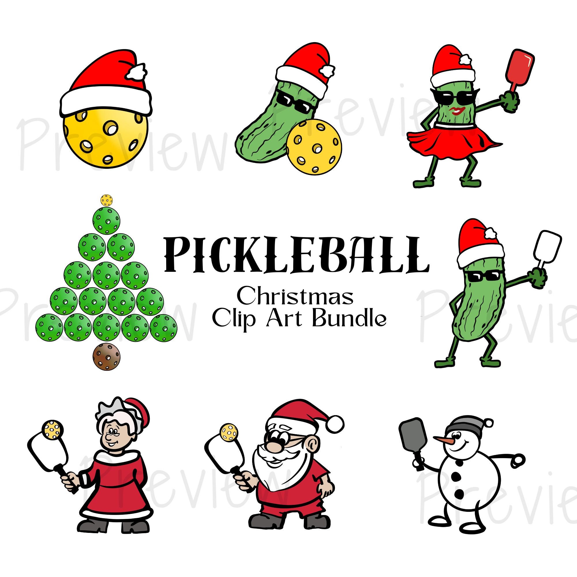 BIG BUNDLE of Christmas Pickleball Clip Art for Holiday Designs With a ...