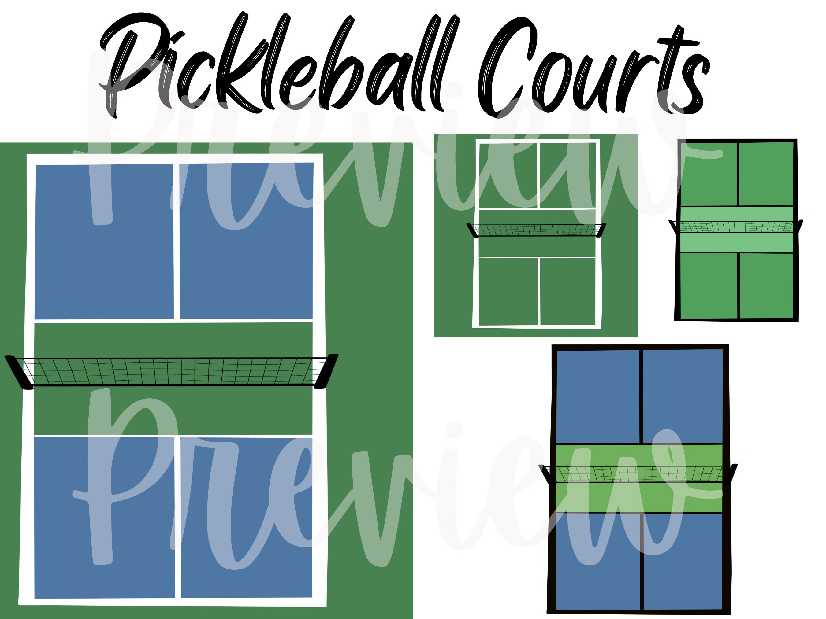 Pickleball Nets and Courts With Black & White Outlines Pickleball Clip ...