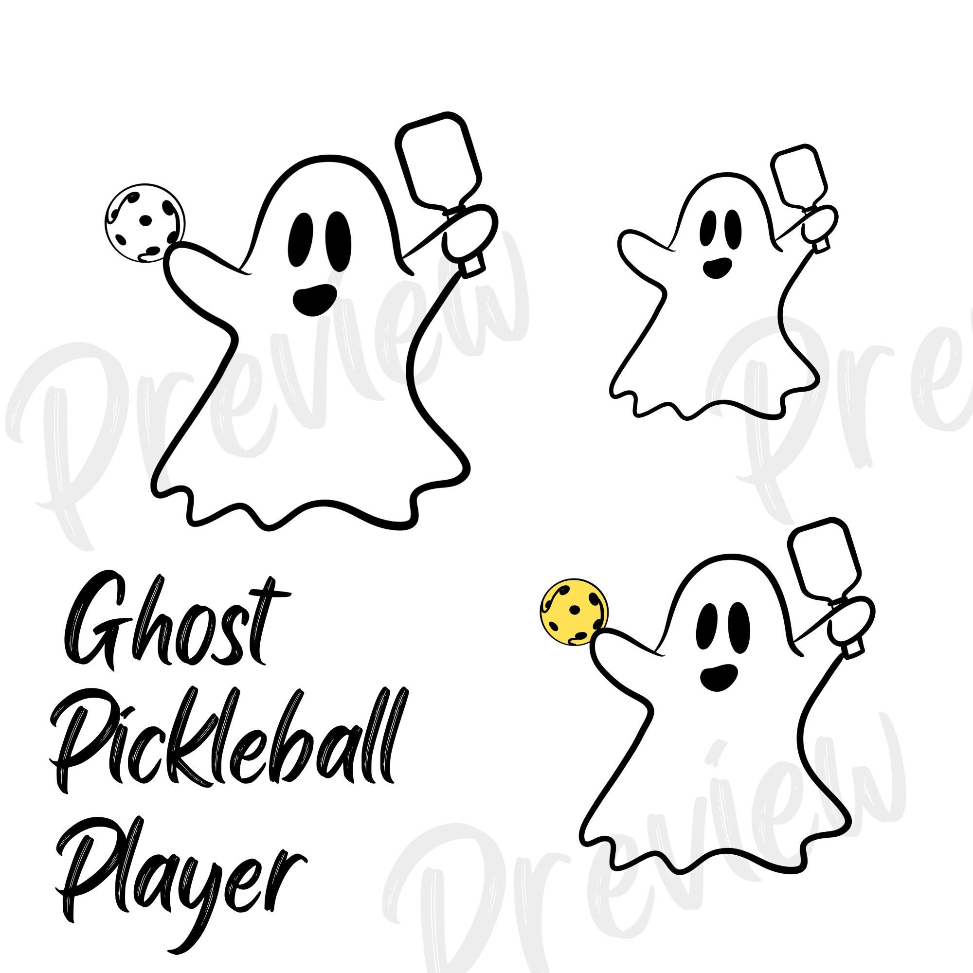 Halloween Pickleball Clip Art for Commercial Use PNG and JPEG Files Ghost Pickleball Player and ...