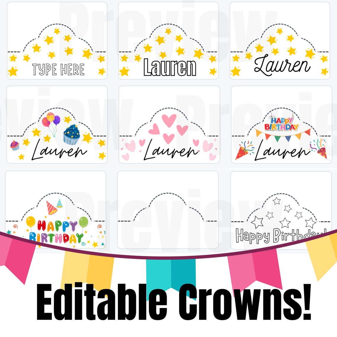 Editable Kids Crowns on Canva for a Kids Birthday Party or Star Student ...