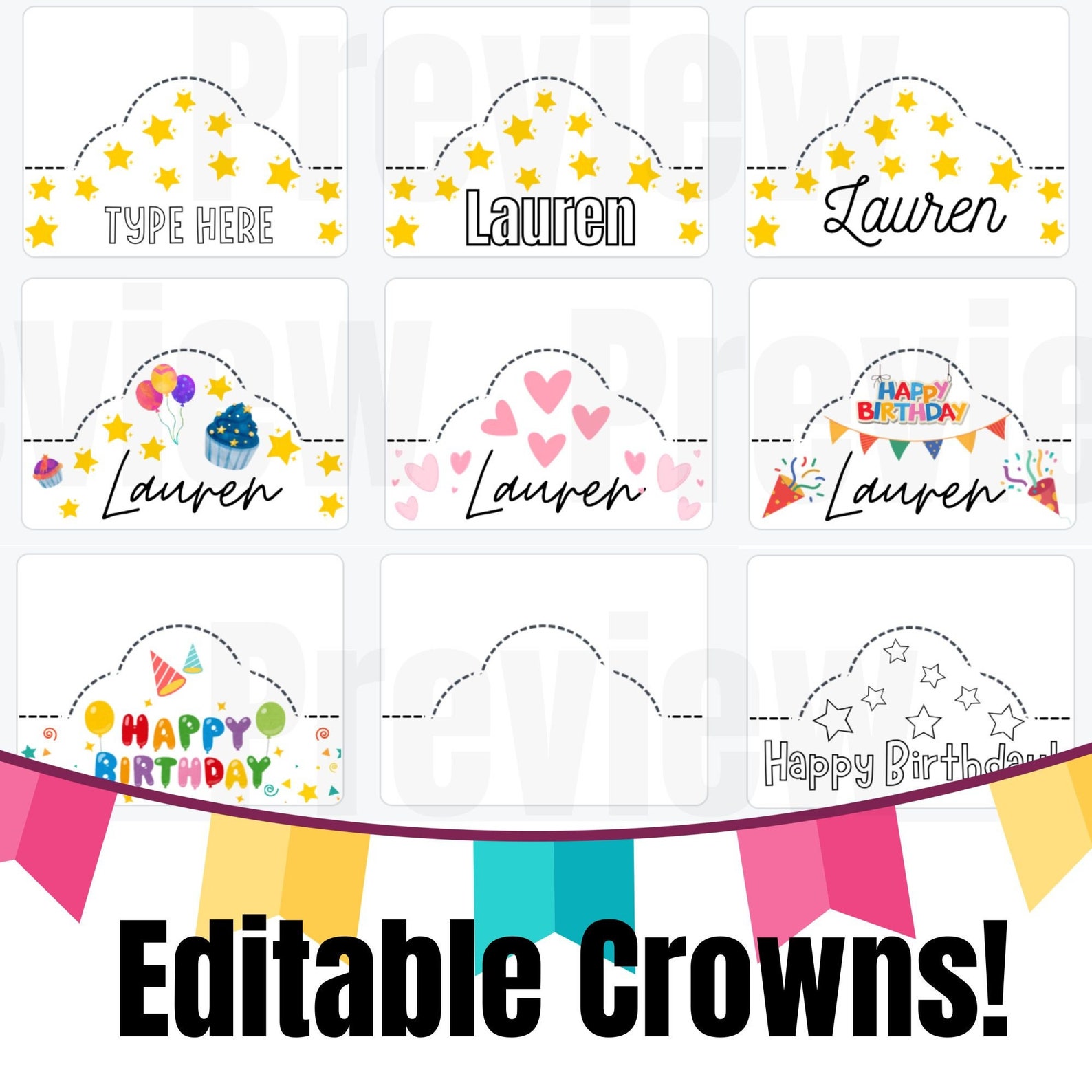 Editable Kids Crowns on Canva for a Kids Birthday Party or Star Student ...