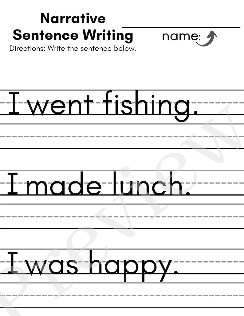 Printable Writing Worksheets With Narrative Sentences I Went I Had I ...