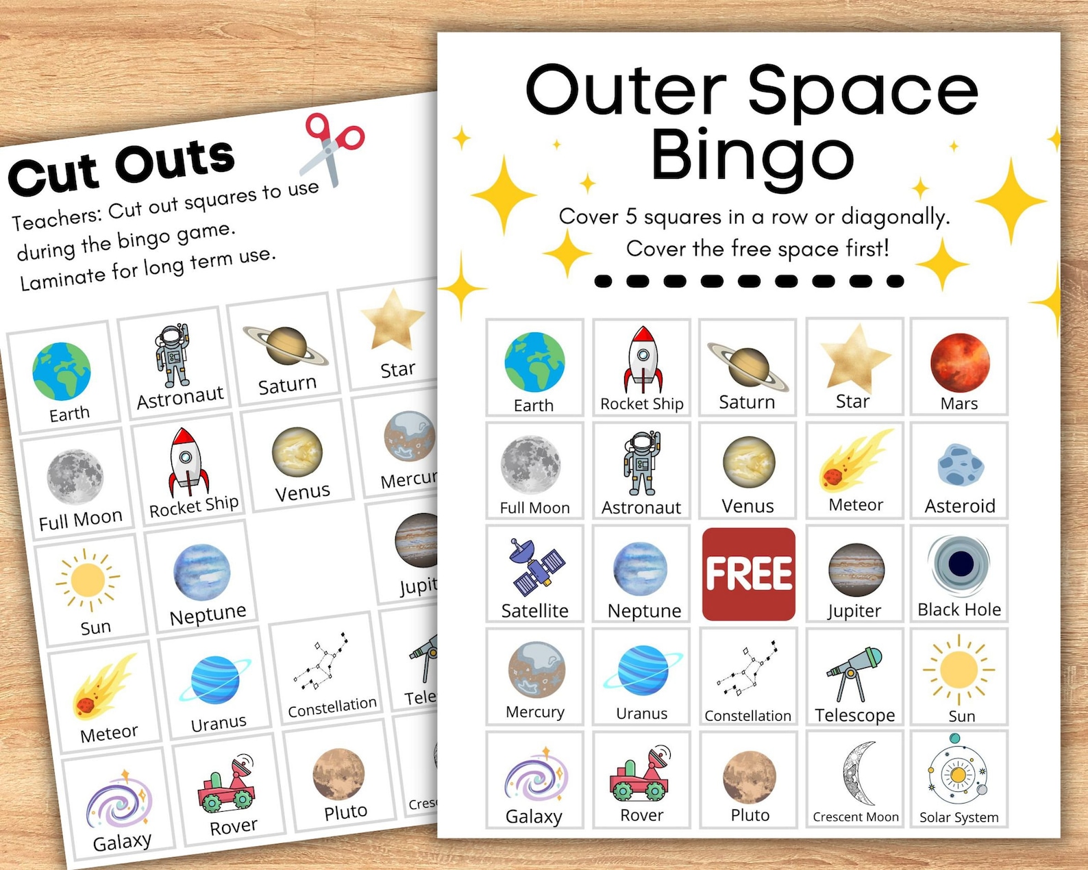 Printable Outer Space Bingo Game With Colorful Planets and Stars for a ...