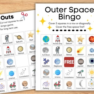 Printable Outer Space Bingo Game With Colorful Planets and Stars for a ...