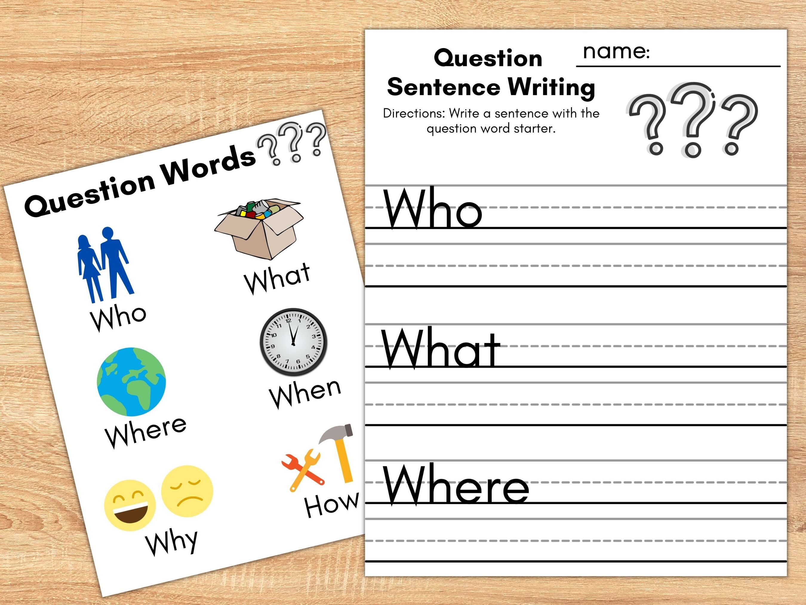 Kids Writing Sentence Worksheets With Question Sentences and Who What ...