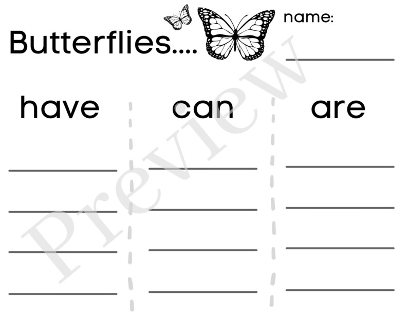 Printable Butterfly Writing Process With Informative Writing Prompt ...